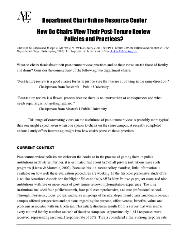 (PDF) How Do Chairs View Their Post-Tenure Review Policies and Practices?