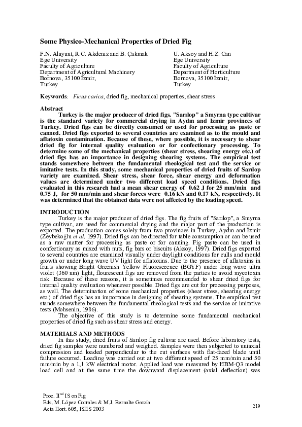 (PDF) Some Physico-Mechanical Properties of Dried Fig (PDF) Some Physico-Mechanical Properties of Dried Fig