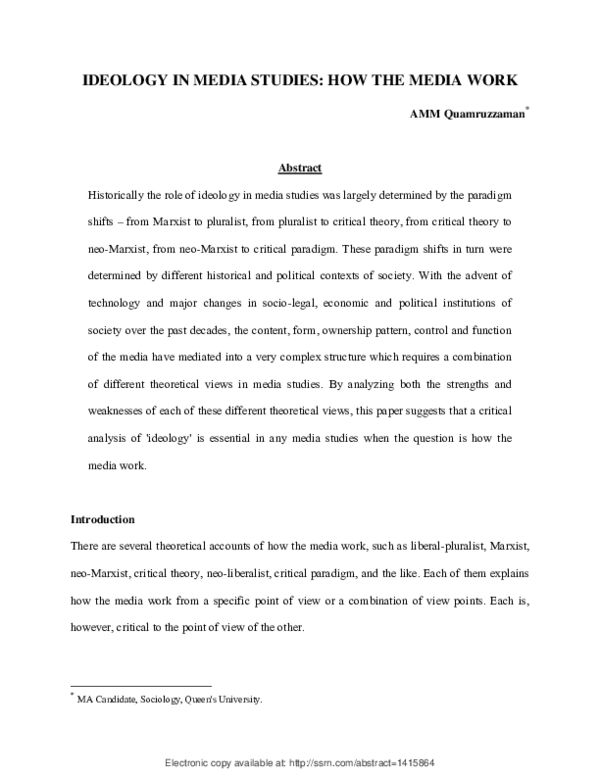 (PDF) Ideology in Media Studies: How the Media Work