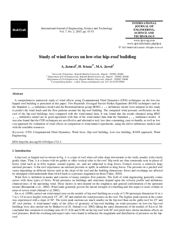 (PDF) Study of wind forces on low-rise hip-roof building