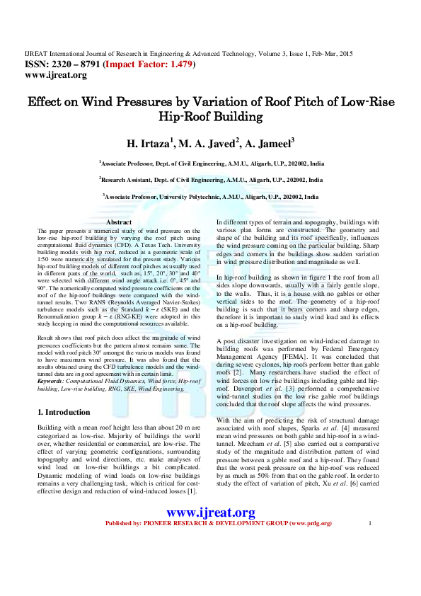 (PDF) Effect on Wind Pressures by Variation of Roof Pitch of Low -Rise ...