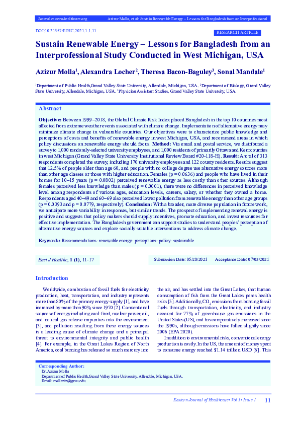 (PDF) Sustain Renewable Energy – Lessons for Bangladesh from an ...