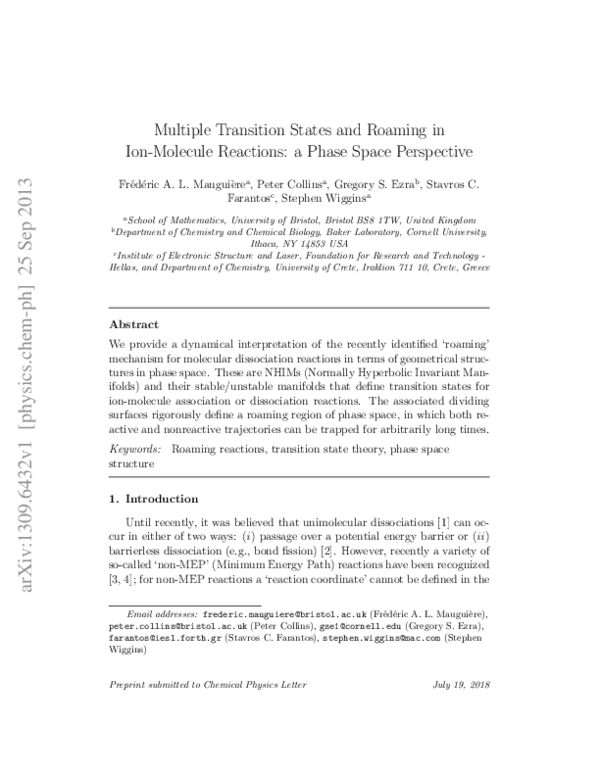 (PDF) Multiple transition states and roaming in ion–molecule reactions ...