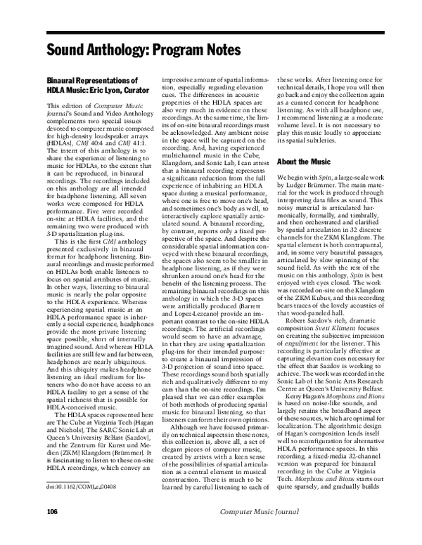 (PDF) Sound Anthology: Program Notes