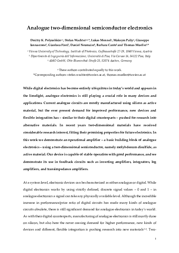 (PDF) Analogue two-dimensional semiconductor electronics