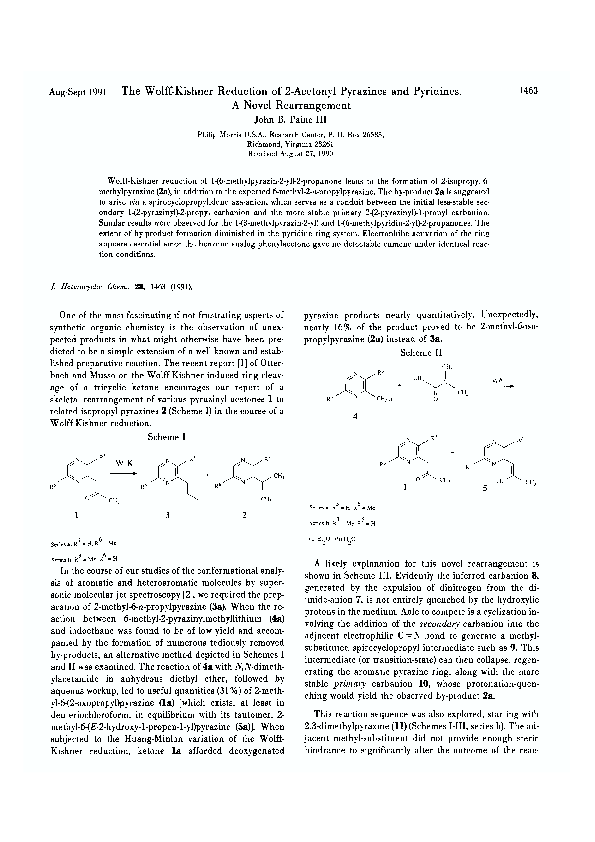 (PDF) The wolff-kishner reduction of 2-acetonyl pyrazines and pyridines ...