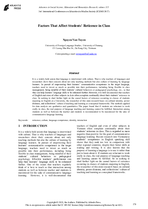 (PDF) Factors That Affect Studentsr Reticence in Class