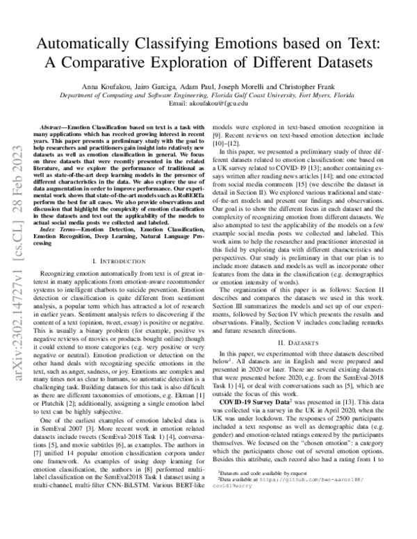Pdf Automatically Classifying Emotions Based On Text A Comparative Exploration Of Different