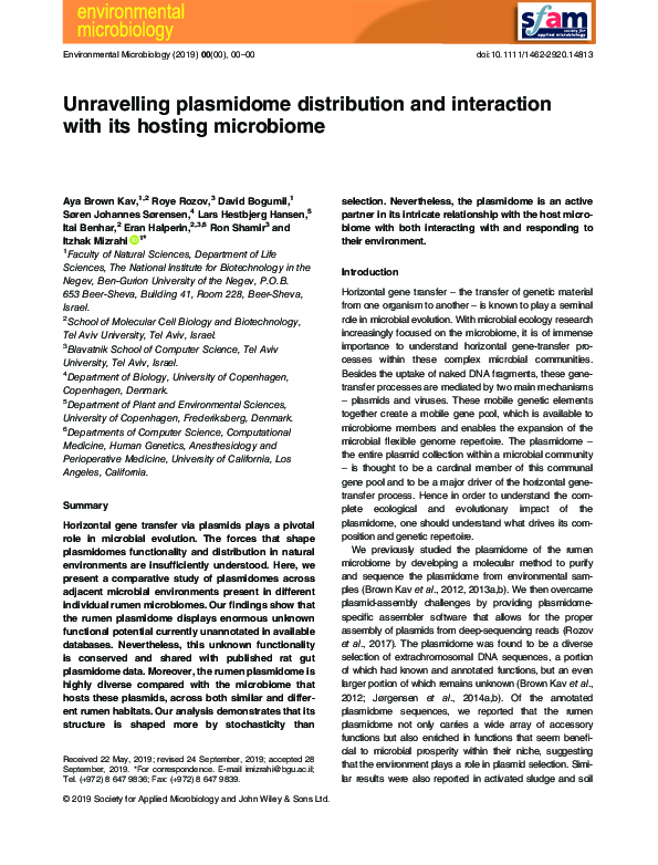 (PDF) Unravelling plasmidome distribution and interaction with its ...