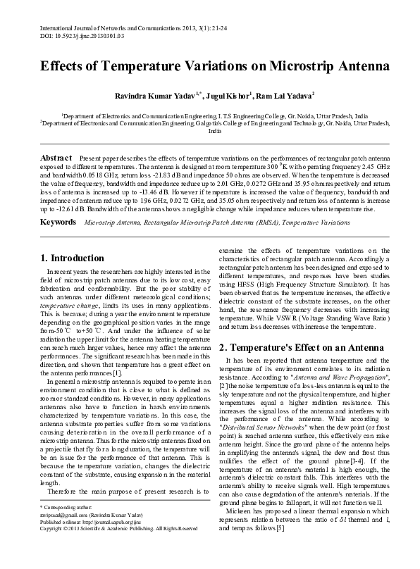 Pdf Effects Of Temperature Variations On Microstrip Antenna