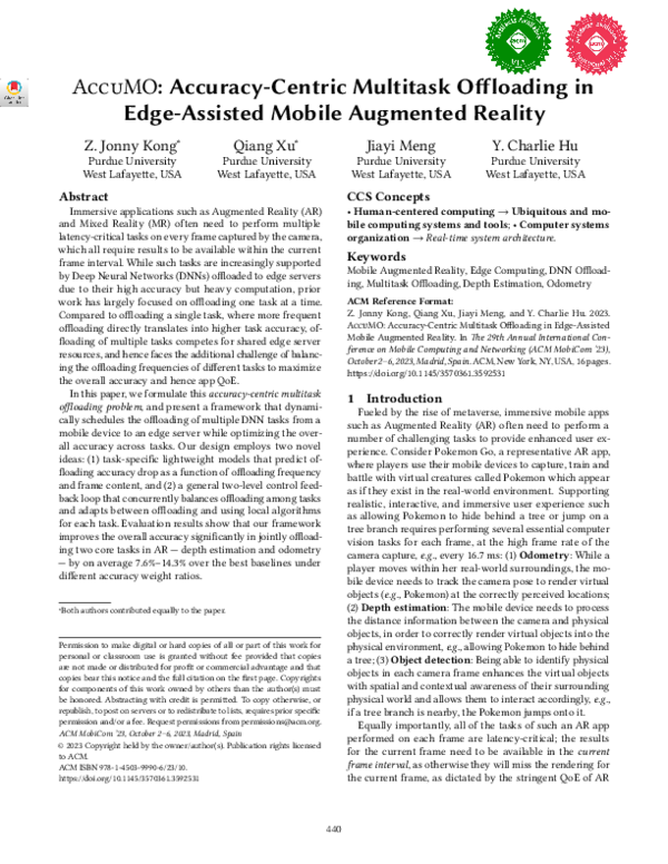 (PDF) AccuMO: Accuracy-Centric Multitask Offloading in Edge-Assisted Mobile Augmented Reality