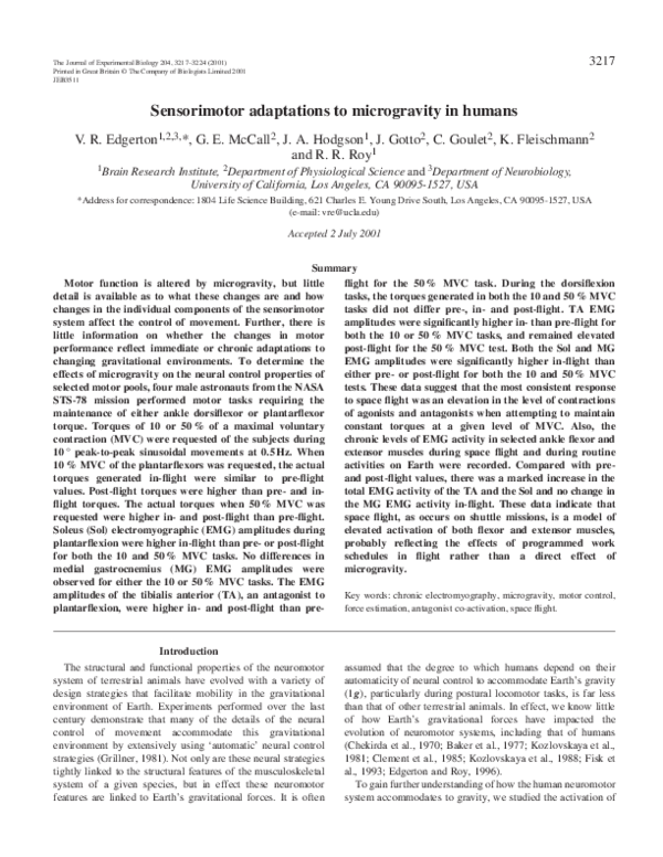 (PDF) Sensorimotor adaptations to microgravity in humans