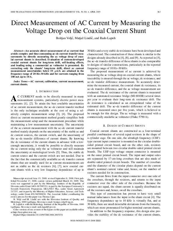 (PDF) Direct Measurement of AC Current by Measuring the Voltage Drop on ...