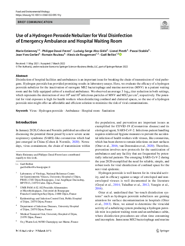 (PDF) Use of a Hydrogen Peroxide Nebulizer for Viral Disinfection of ...