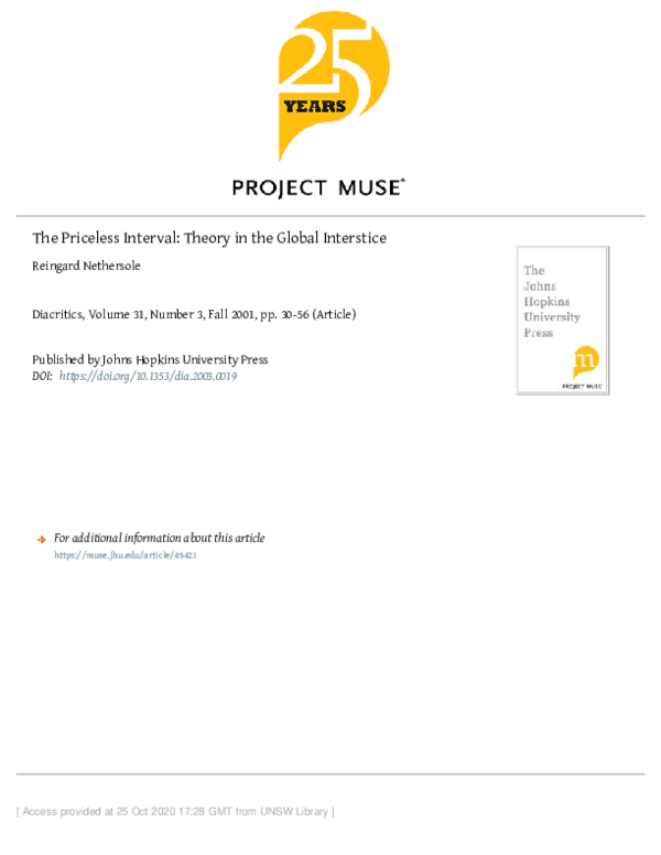 (PDF) The Priceless Interval: Theory in the Global Interstice ...