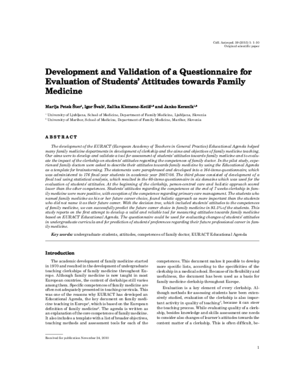 (PDF) Development and Validation of a Questionnaire for Evaluation of Students’ Attitudes ...