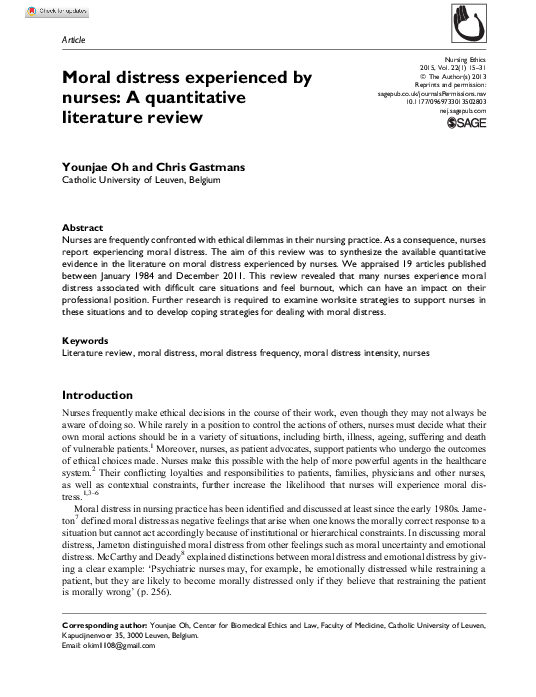 (PDF) Moral distress experienced by nurses