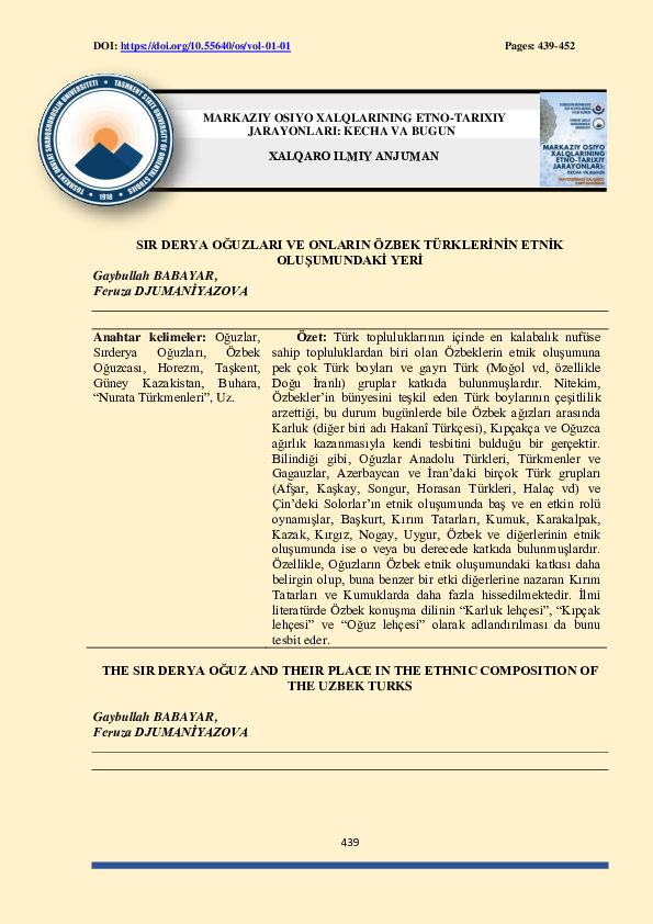 (PDF) Sir Derya Oğuzlari Ve Onlarin Özbek Türkleri̇ni̇n Etni̇k Oluşumundaki̇ Yeri̇