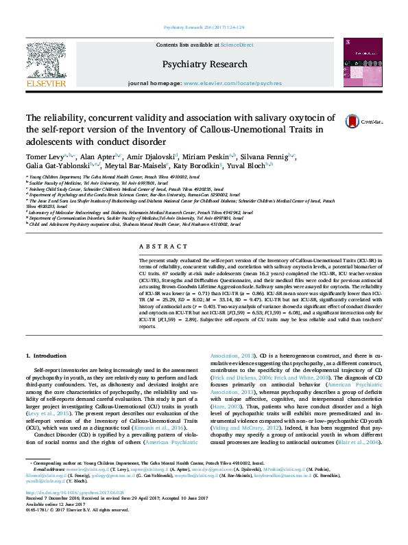 (PDF) Self-Report ICU Traits: Validity and Oxytocin