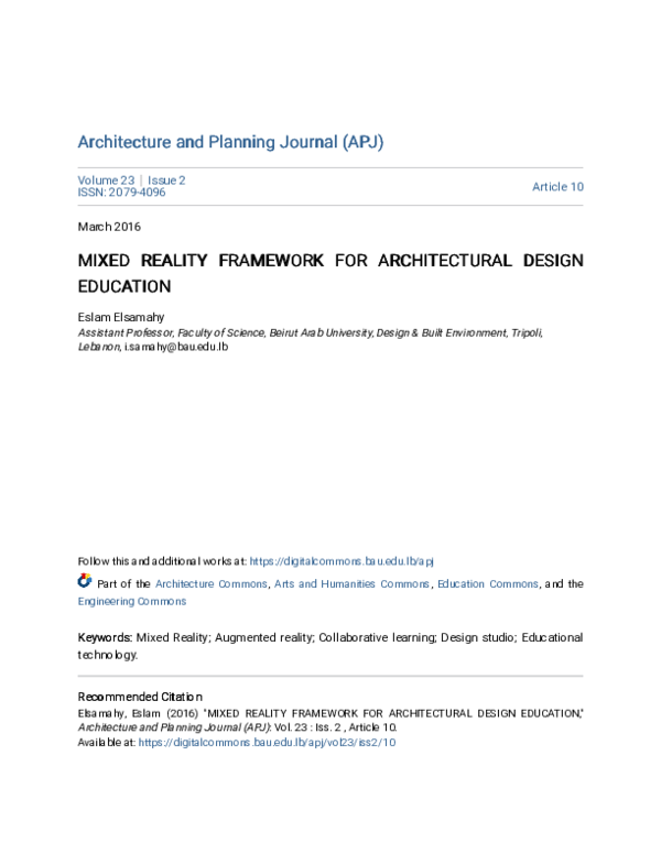 (PDF) Mixed Reality Framework for Architectural Design Education | Eslam Elsamahy - Academia.edu