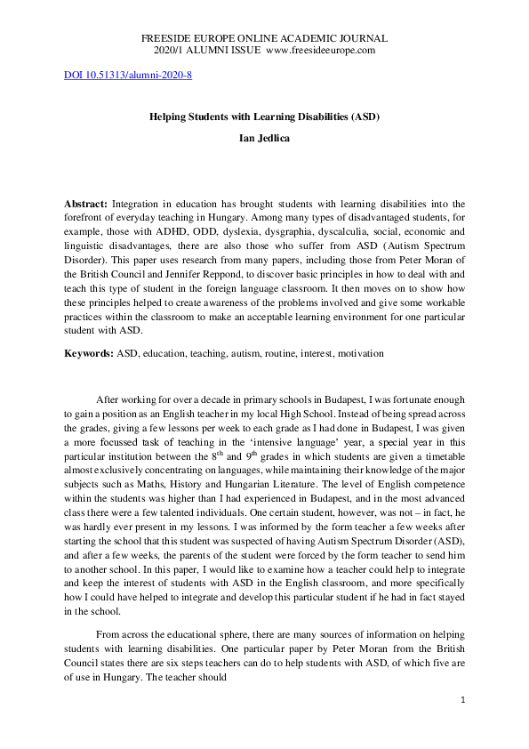 (PDF) Helping Students with Learning Disabilities (ASD)