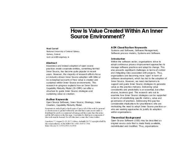 (PDF) How Is Value Created Within An Inner Source Environment?