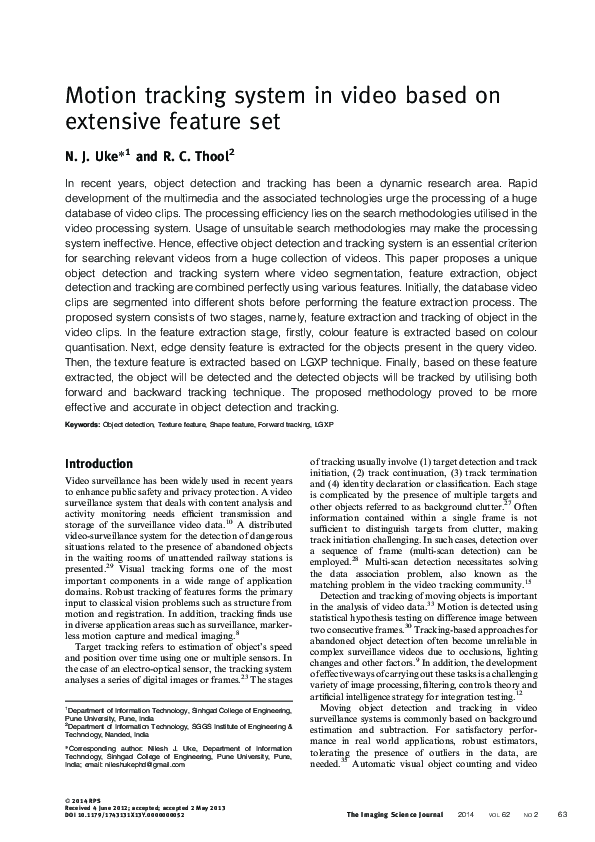 (PDF) Motion tracking system in video based on extensive feature set