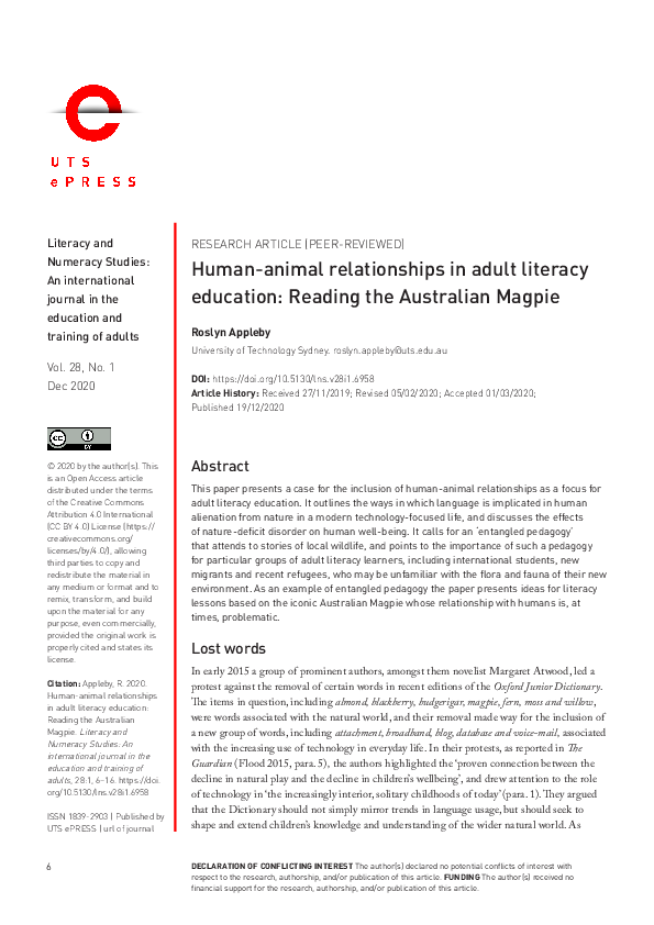 (PDF) Human-Animal Relationships in Literacy Education