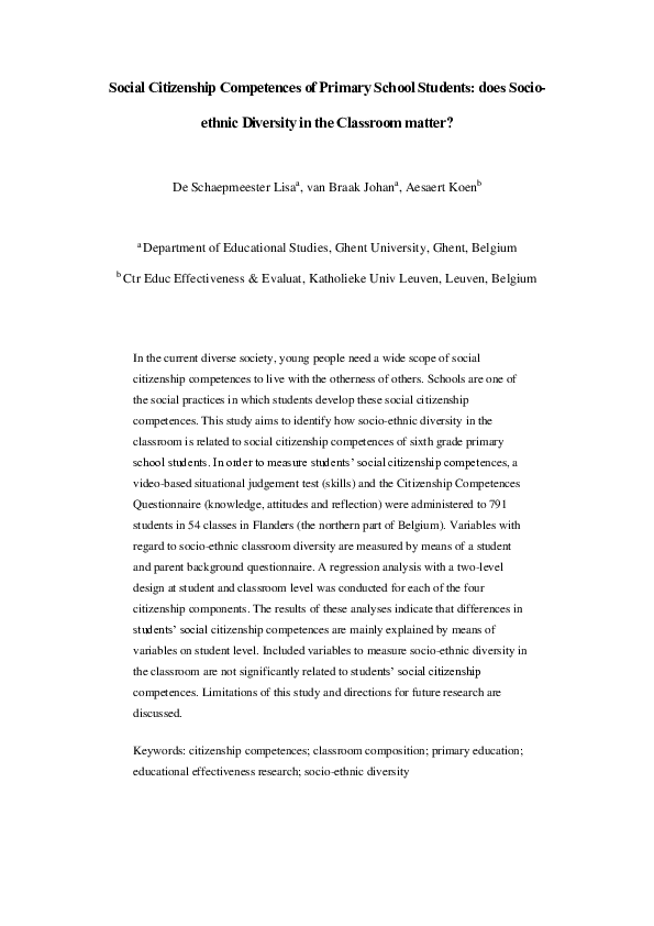 (PDF) Social citizenship competences of primary school students: does ...