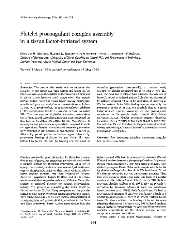 (PDF) Platelet procoagulant complex assembly in a tissue factor ...