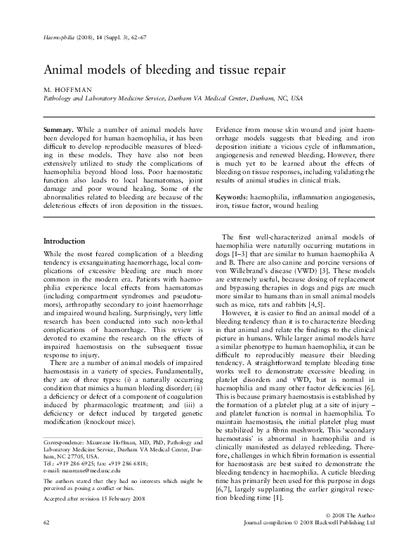 (PDF) Animal models of bleeding and tissue repair