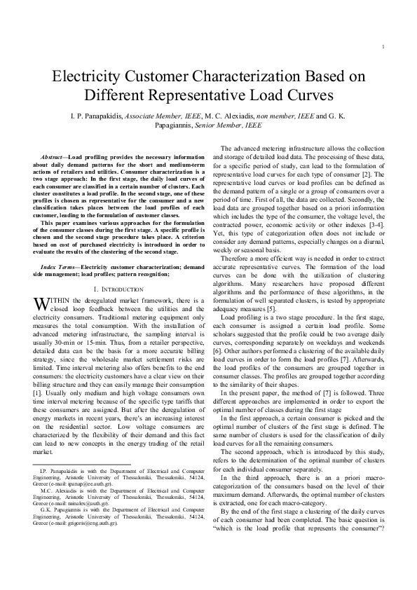 Pdf Electricity Customer Characterization Based On Different Representative Load Curves