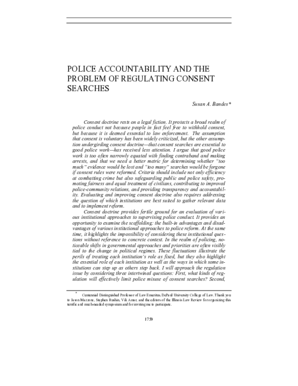 (PDF) POLICE ACCOUNTABILITY AND THE PROBLEM OF REGULATING CONSENT SEARCHES