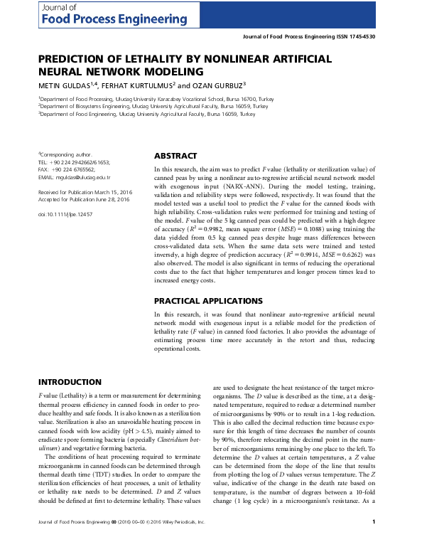 (PDF) Prediction of Lethality by Nonlinear Artificial Neural Network Modeling