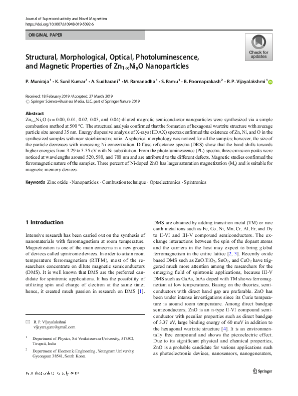 (PDF) Structural, Morphological, Optical, Photoluminescence, and Magnetic Properties of Zn1 ...