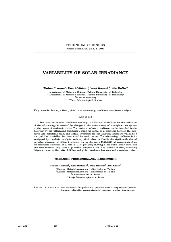 (PDF) Variability of Solar Irradiance