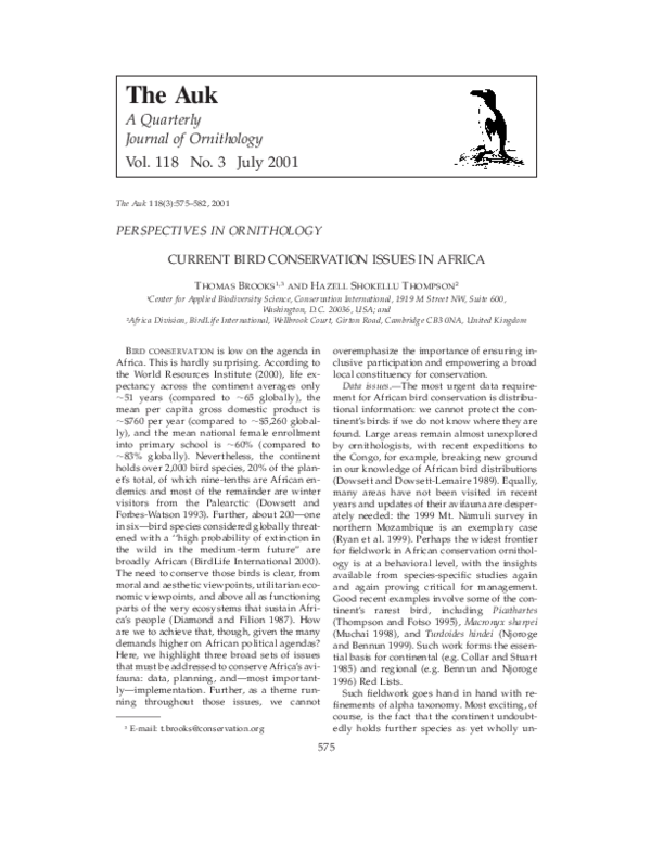 (PDF) Current bird conservation issues in Africa