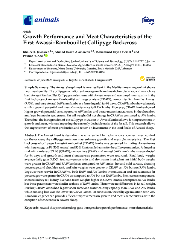 (PDF) Growth Performance and Meat Characteristics of the First Awassi ...