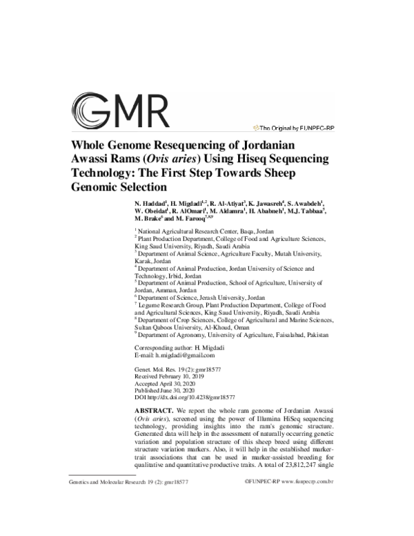 (PDF) Research Article Whole Genome Resequencing of Jordanian Awassi ...