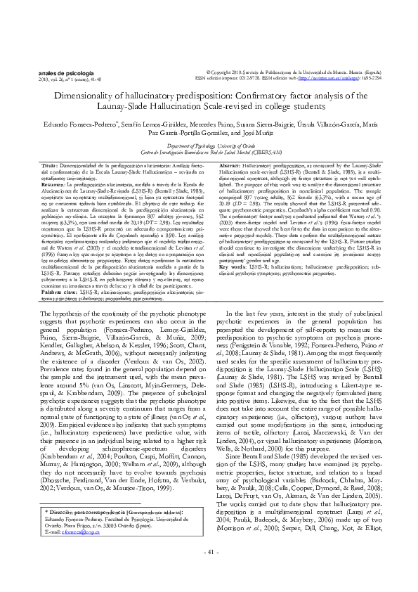 (PDF) Dimensionality of hallucinatory predisposition: Confirmatory ...