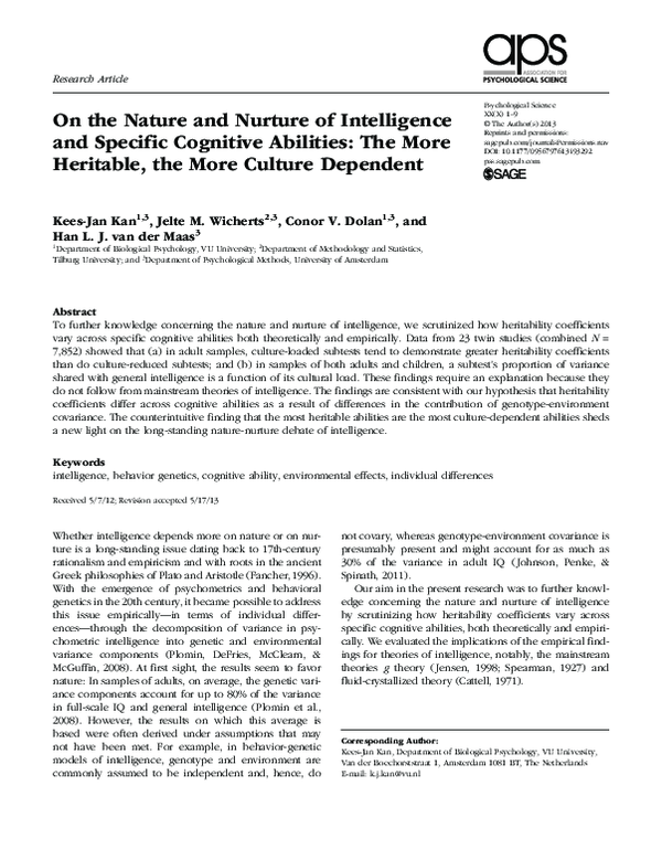 (PDF) On the Nature and Nurture of Intelligence and Specific Cognitive ...
