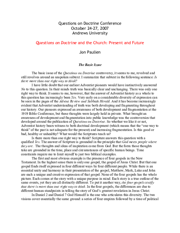 (PDF) 3. Questions on Doctrine and the Church: Present and Future