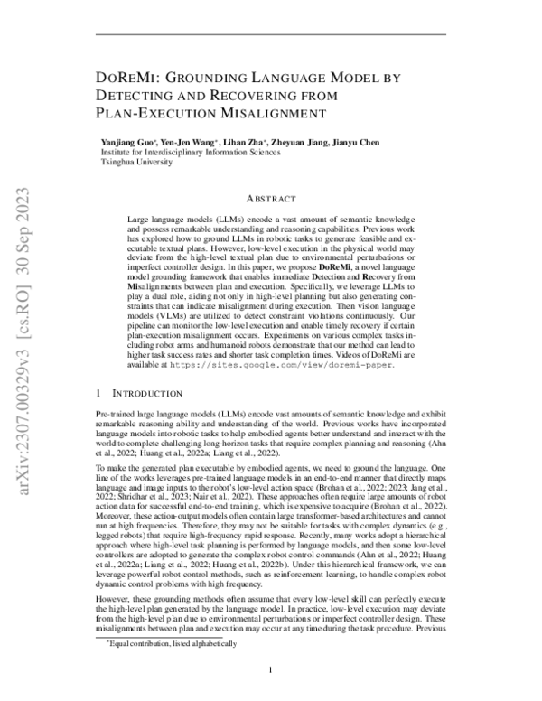 (PDF) DoReMi: Grounding Language Model by Detecting and Recovering from Plan-Execution Misalignment