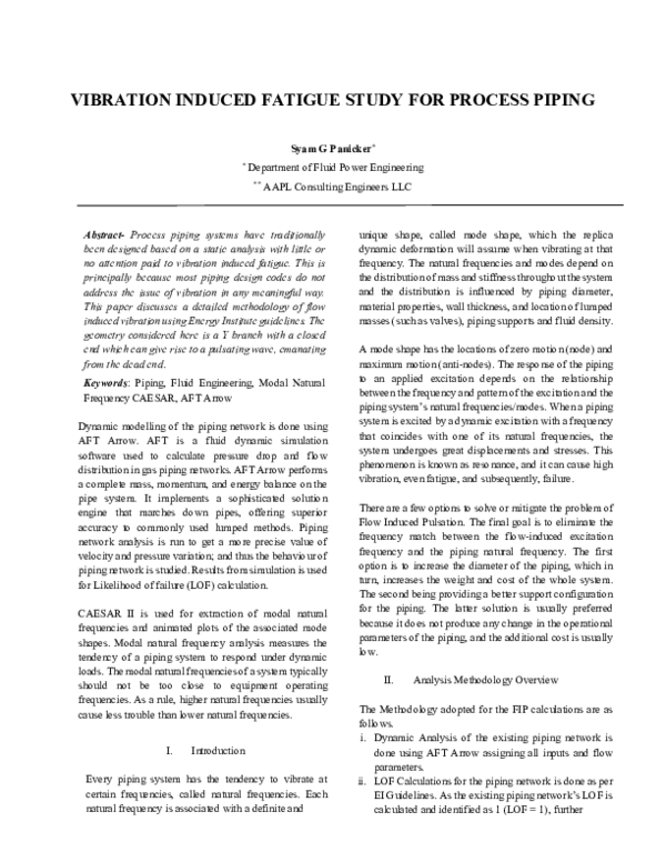 (PDF) VIBRATION INDUCED FATIGUE STUDY FOR PROCESS PIPING