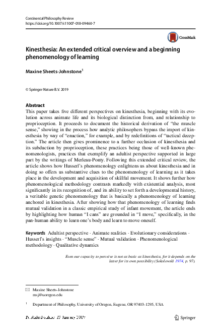 (PDF) Kinesthesia: An extended critical overview and a beginning ...