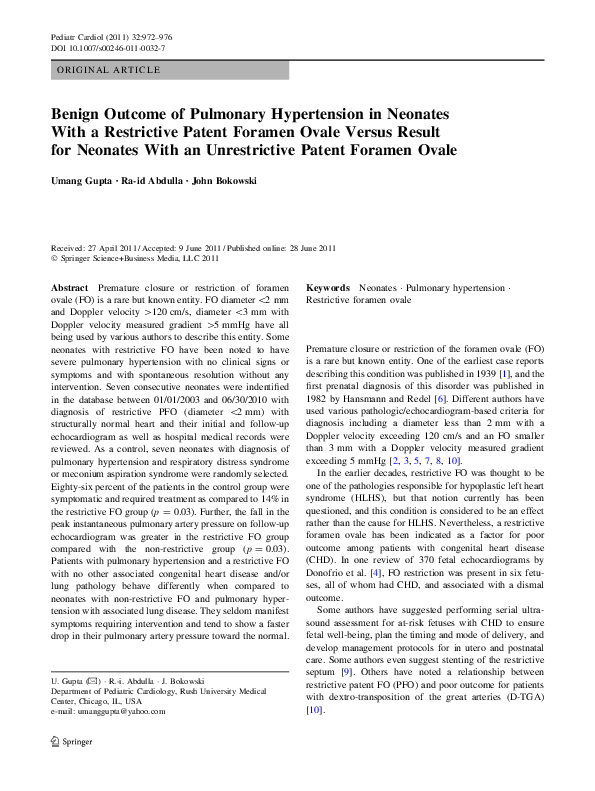 (PDF) Benign Outcome of Pulmonary Hypertension in Neonates With a ...