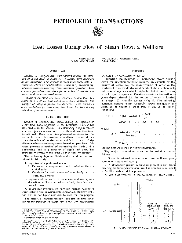 (PDF) Heat Losses During Flow of Steam Down a Wellbore
