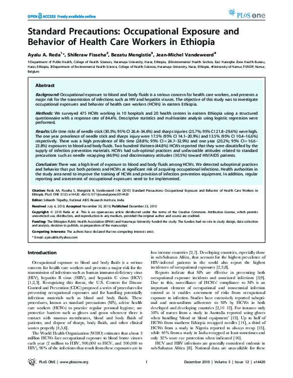 (PDF) Standard Precautions: Occupational Exposure and Behavior of ...