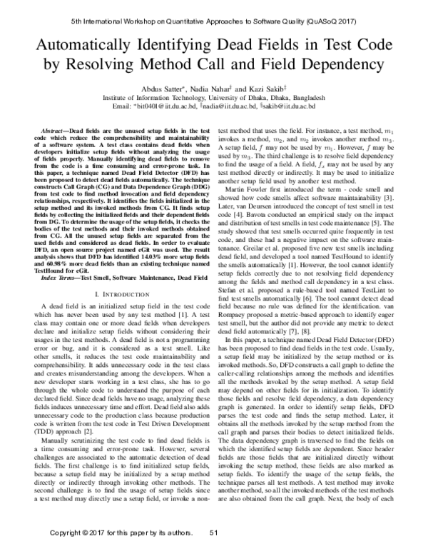 (PDF) Automatically Identifying Dead Fields in Test Code by Resolving ...
