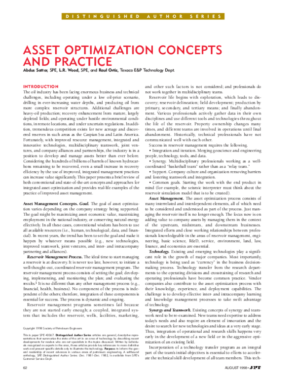 (PDF) Asset Optimization Concepts and Practice